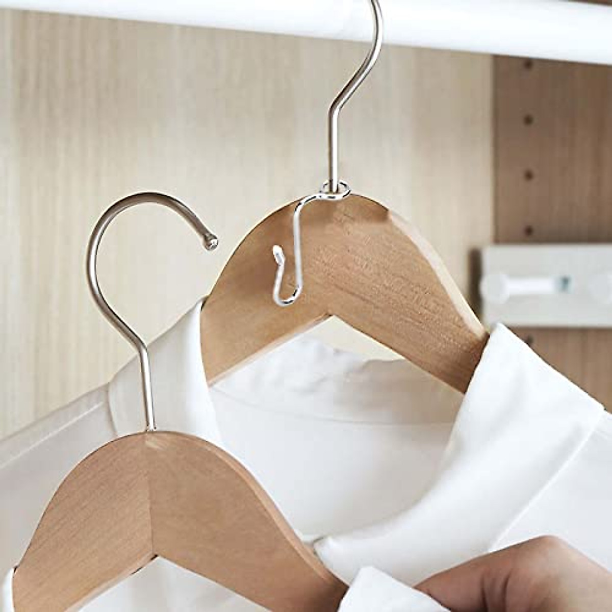 50 Pieces Clothes Hanger Connector Hooks Upgraded Metal Velvet Hanger Extender Hooks for Different Thickness Hangers, Organizer and Storage for Closet(Silver)