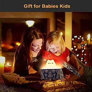 Night Lights for Kids, Cute Cat Silicone Lamp for Children, 7 Colors Night Light Gifts for Baby Boys Girls (Cat A)