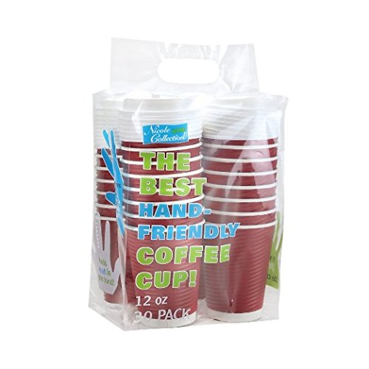 Nicole Home Collection Double-Walled Insulated Ripple Paper Disposable Cups With Lids For Hot Beverage, Pack of 30 Coffee Cup, 12 oz, Maroon