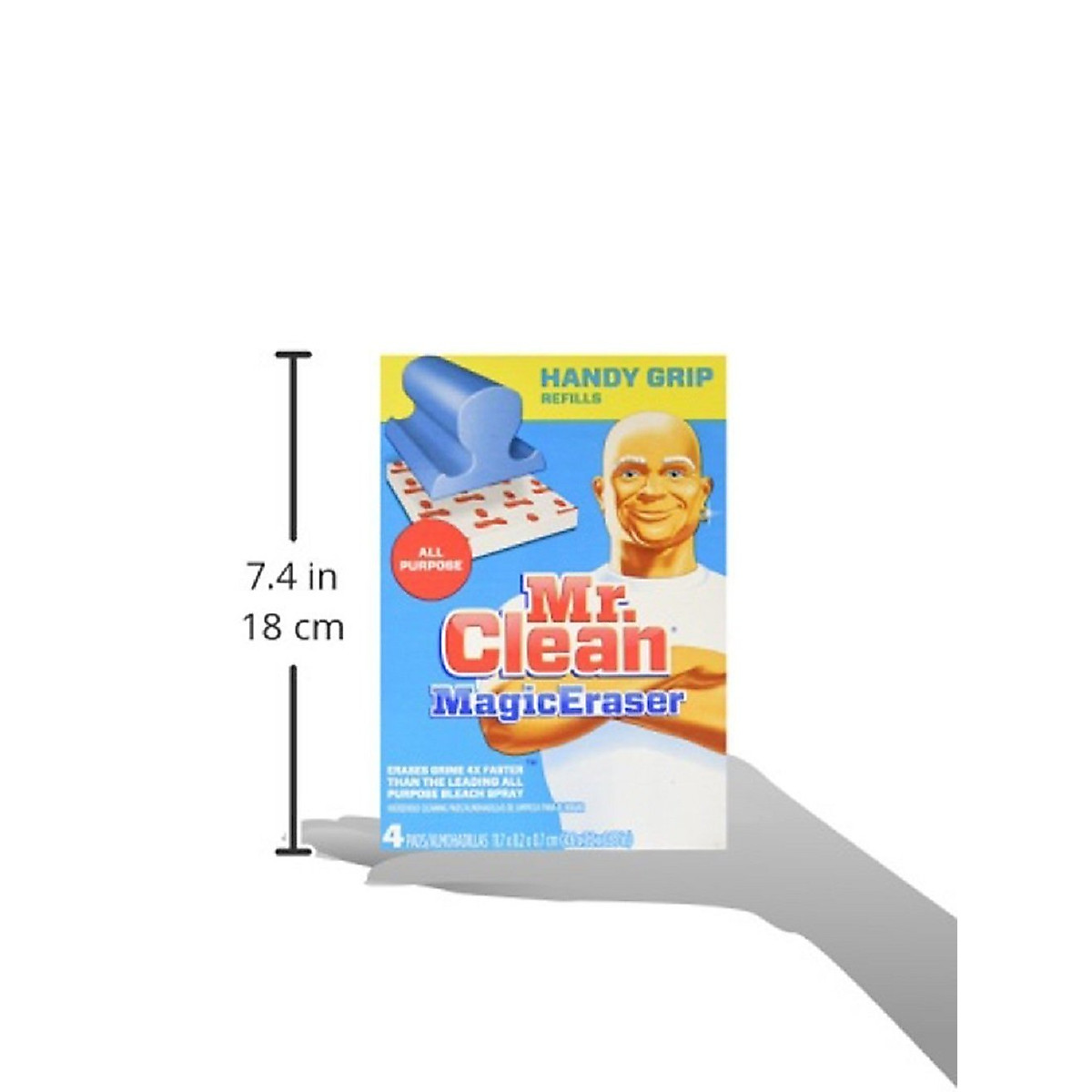 Mr Clean Magic Eraser Handy Grip All Purpose Cleaner Refills 4 Count (colors and packaging may vary)