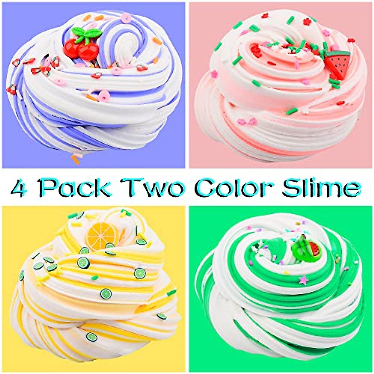 MKAKJWAW 4 Pack Butter Slime Kit, Dual Color Scented Non-Sticky Slime Pack for Kids, Ideal Gifts for Party Favors Goodie Bag Stuffers Fidget Toys…