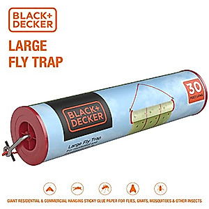 BLACK+DECKER Fly Traps Outdoor & Fruit Fly Traps for Indoors- Hanging Fly Trap Paper Roll- Sticky Glue Paper for Flies, Gnats, Mosquitoes & Other Insects, 30 Foot Roll
