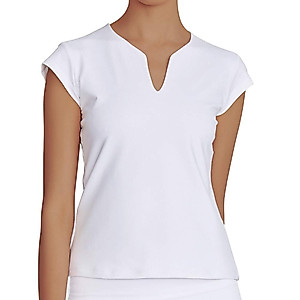 Saadiya Tennis Shirts for Women Short Sleeves, Solid Golf T Shirts V-Neck Running Shirts