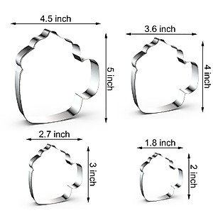 Beer Mug Cookie Cutter Set in Assorted Sizes Large - 5 Inch, 4 Inch, 3 Inch, 2 Inch - 4 Piece Beer Stein Drink Cookie Cutters Shapes for Men Father's Day - Stainelss Steel