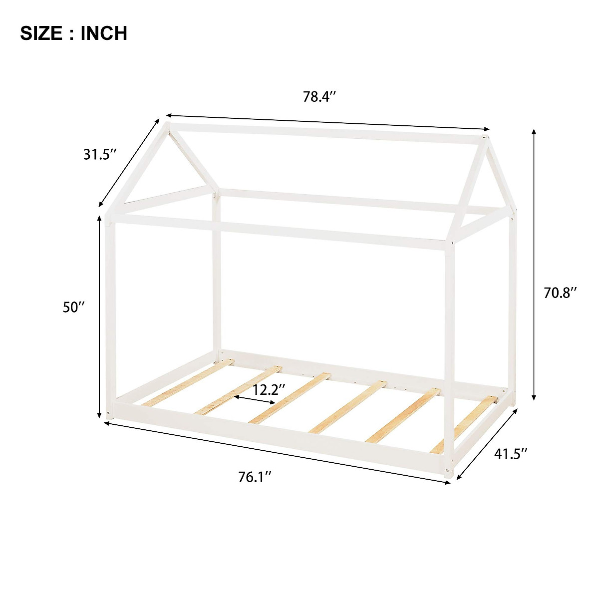 House Twin Bed Frame Wooden Platform Bed for Kids,No Box Spring Needed, White