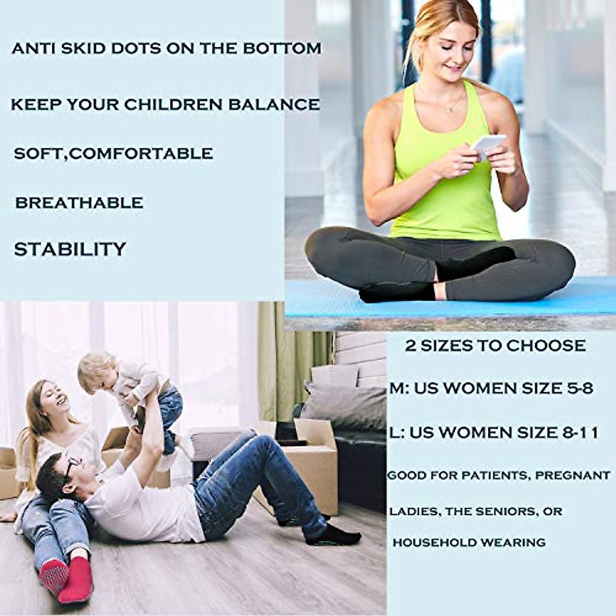 ELUTONG Pilates Yoga Non Slip Grips Socks 4 Pairs Sticky Ballet Workout Hospital Socks for Ladies