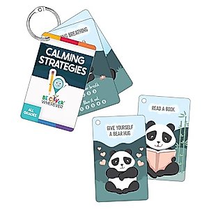 Carson Dellosa Be Clever Wherever Things on Rings Calming Strategies, PreK-Grade 5, Book Ring and Calming Strategies, Breathing Techniques, Yoga Poses, Counting Exercises Flash Cards (16 pc)