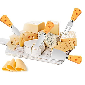 ISZW Cheese Slicer Knife Set, Cheese Slicer Cutter with Wire Food Cutter Precise Scale Board, 4 Cheese Knife Set Mini Butter Knife & Fork for Cutting Cheese Butter Vegetables Sausgae