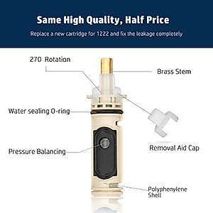 Shower Cartridge for 1222 & 1222B, with Puller and Retainer Clip, Bath Valve Replacement Tub Shower Parts Repair Kit, One Handle Bathtub Faucet Rebuild Kit with Removal Tool