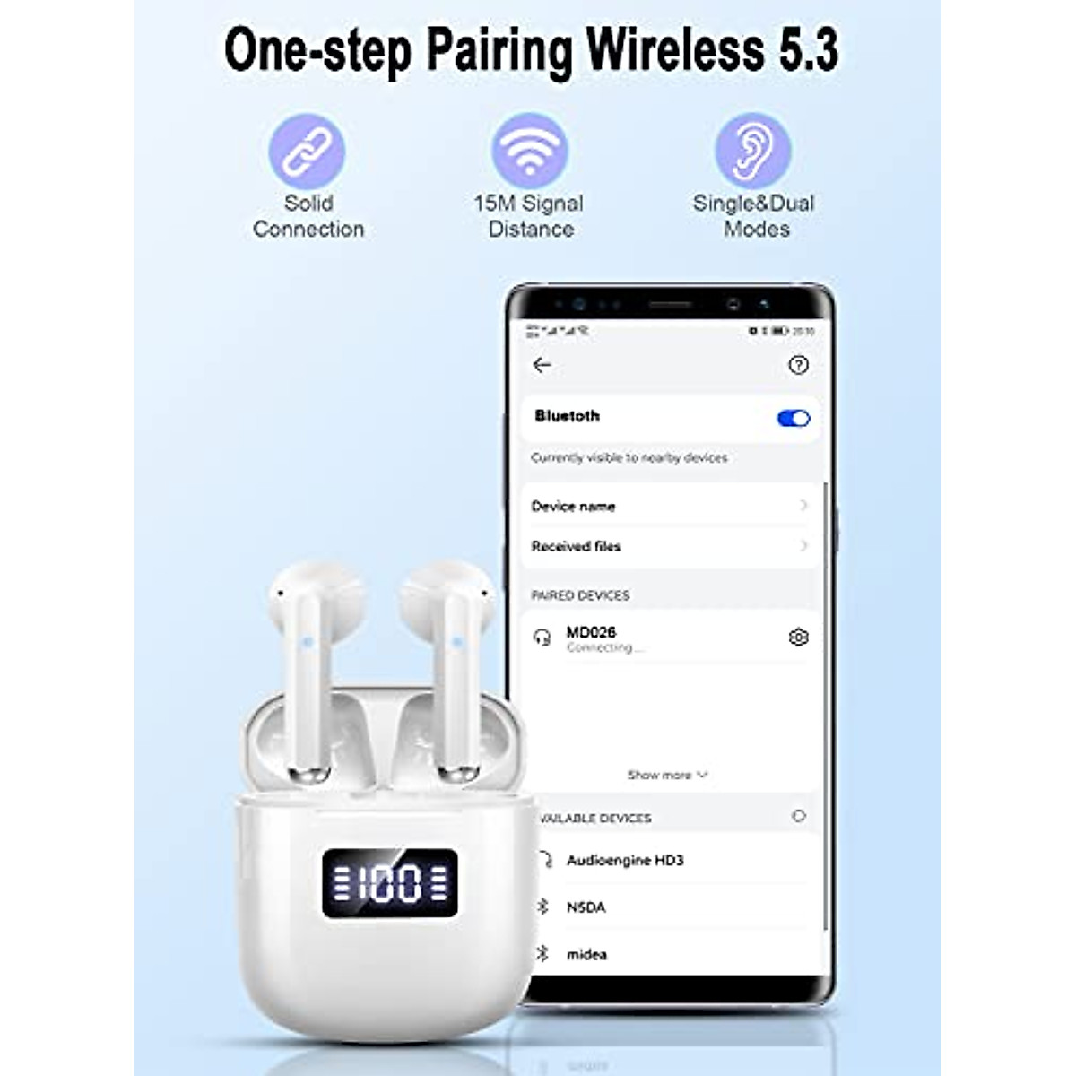 GCBIG Wireless Earbud, Bluetooth 5.3 Headphones with 4 ENC Noise Cancelling Mics, Wireless Headphones in Ear with 25H Playtime, IP7 Waterproof Sports Bluetooth Earphones HiFi Stereo for Android iOS