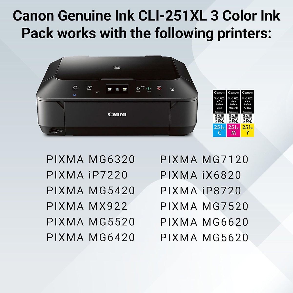 Canon CLI-251XL 3 Color Multi Pack Compatible to MG6320, iP7220, MG5420, MX922, MX722, MG7120, MG6420, MG5520, iX6820, iP8720, MG7520, MG6620, MG5620