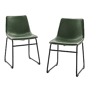 Walker Edison Douglas Urban Industrial Faux Leather Armless Dining Chairs, Set of 2, Green