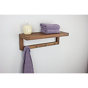 AquaTeak The Original 24" Moa Teak Wall Shelf with Hooks