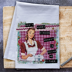 Sarcastic Vintage Housewife Funny Kitchen Towel, premium retro flour sack tea towel, snarky gifts for women MADE IN THE USA (Nobody's Doing Me Either)