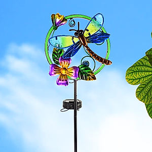 Cubular Hummingbird Solar Garden Decor Lights Pathway Stake Lights Walkway Yard Lawn Patio Courtyard Art Decor Waterproof Outdoor Garden Decorative Lights (Dragonfly)