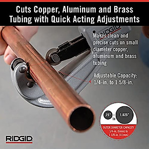RIDGID 31632 Model 151 Quick-Acting Tubing Cutter with 1/4"-1-5/8" Cutting Capacity, Silver Black & 32985 Model 104 Close Quarters Tubing Cutter, 3/16-inch to 15/16-inch Tube Cutter