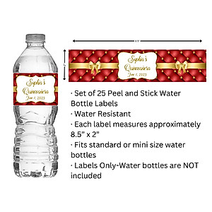 Personalized Water Bottle Labels, Birthday Party Favors, Pack of 25 Peel and Stick Waterproof Wrappers (Red)