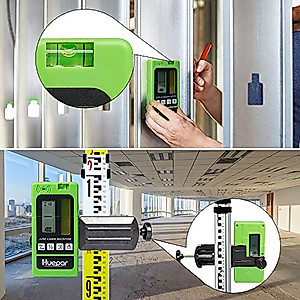 Huepar LR-5RG Laser Detector for Laser Level - Green and Red Beam Receiver for Use with Pulsing Line Lasers, Two-Sided Back-lit LCD Displays, Automatic Shut-Off Timer, Clamp Included