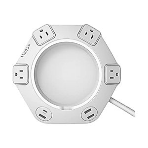 Accell Power Office Surge Protector - Perfect IoT Hub Holder for Echo Dot 3rd/4th Generation and Google Home Mini with 4 Protected outlets, 3 USB-A and 1 USB-C Charging Ports, White, 16ft Cord