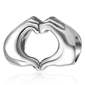 SOUKISS 925 Sterling Silver Love Heart in Your Hands Charm for Charms Bracelets, Xmas Mother's Day Gifts Idea