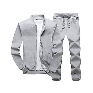 Lavnis Men's Casual Tracksuit Long Sleeve Running Jogging Athletic Sports Set Gray L