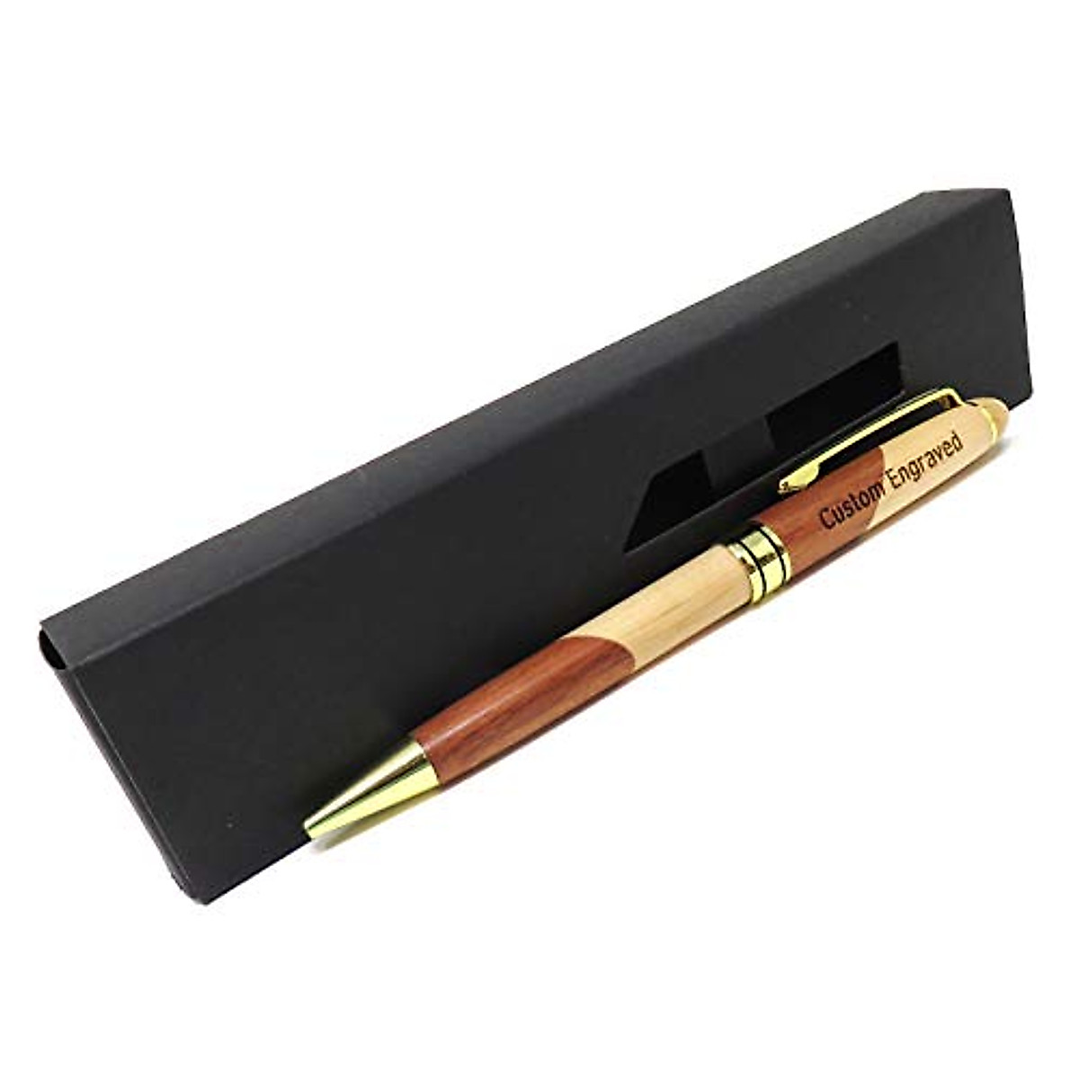 Custom Engraved Maple & Rosewood Split Ballpoint Pen - Personalized - (Black Gift Box) - Innovative Surface Art