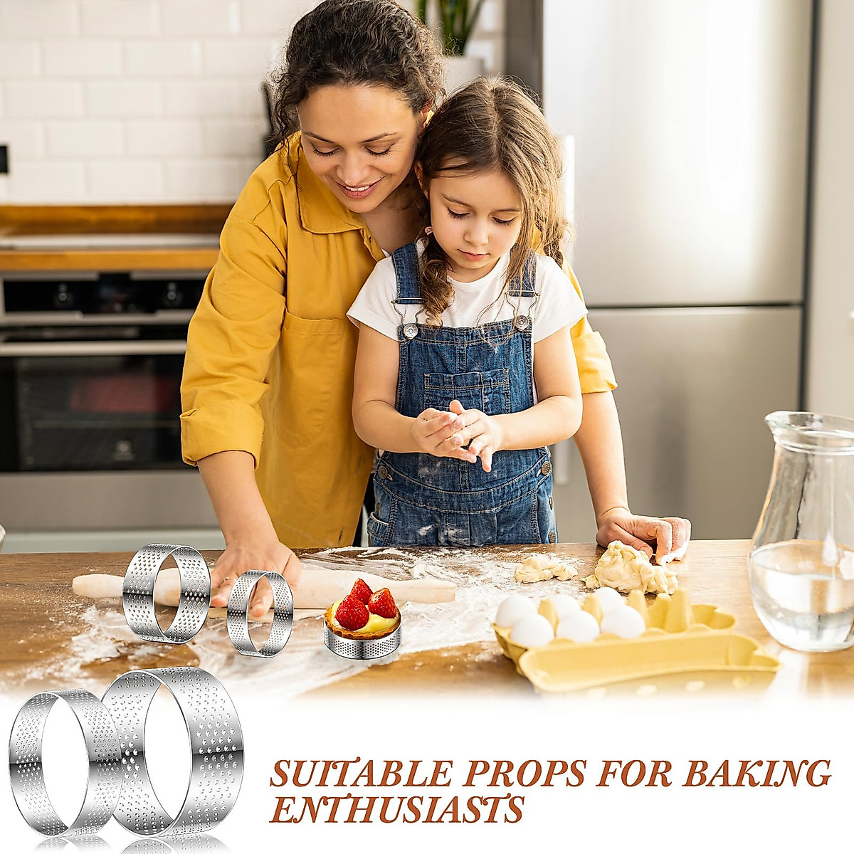 Mumufy 20 Pcs Perforated Tart Rings Round Stainless Steel Tart Rings for Baking Nonstick Metal Round Cake Ring for Pastry French Dessert Mousse Food Crisp Home Food Making Tool (2'',3.15'')