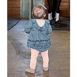 RuffleButts® Baby/Toddler Girls Light Wash Denim V-Back Bubble Romper - 0-3m