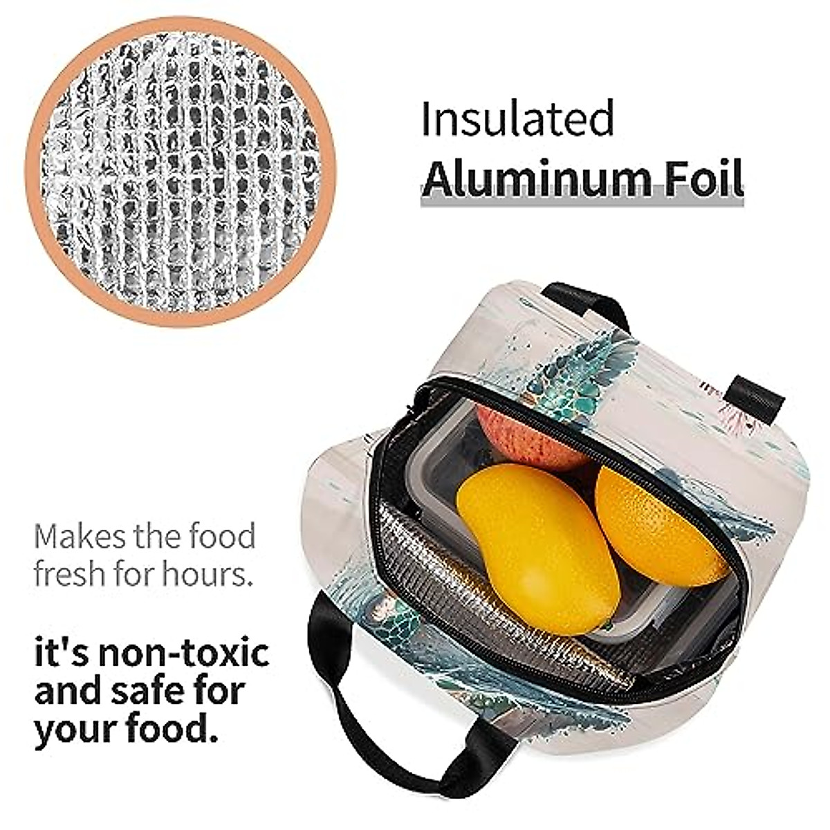 CIOAHYRA Sea Turtle Lunch Bag for Women Men Insulated with Containers Warming Reusable Lunch Box Waterproof Thermal Tote Bag Cooler Bag