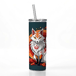 Kitsune Fox Japanese Folklore Skinny Tumbler 20oz with Straw Insulated Water Bottle Gift