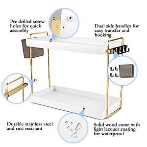2-Tier Bathroom Counter Organizer, Countertop Perfume Tray and Vanity Organizer, Cosmetic Organizer Countertop, Wood Tray for Kitchen Counter Storage, Bathroom and Skincare Organization - White