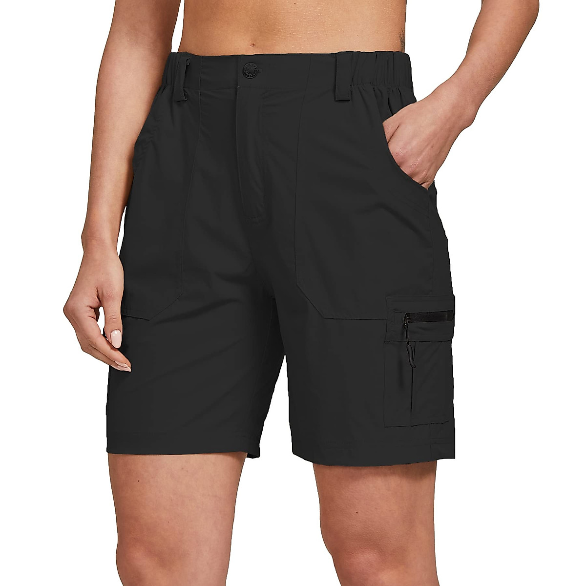 ChinFun Women's Stretch Cargo Shorts Lightweight Hiking Shorts Quick Dry Golf Shorts Water Resistant with 6 Pockets Black M
