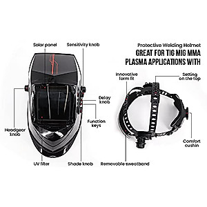 Arc Union Large Viewing Screen Welding Helmet 3.94"X3.66" - RFC Series True Color Solar Power Auto Darkening Welder Mask - Wide Shade 5/9-9/13 for TIG MIG Arc Weld Grinding Hood, Black