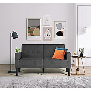 AILEEKISS 56" W Loveseat Sofa Upholstered Love Seat Sofas with 2 USB and Removable Armrests Modern Fabric Couches for Living Room, Apartment, Small Space (2-Seat, Dark Grey)