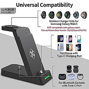 Upgraded Charging Station for Samsung Multiple Devices, 3 in 1 Charger Station for Galaxy S23/S22/S21/S20/Note20/Z Flip5 /Fold5/Galaxy Buds, Wireless Charger for Samsung Galaxy Watch 6/6 Classic/5