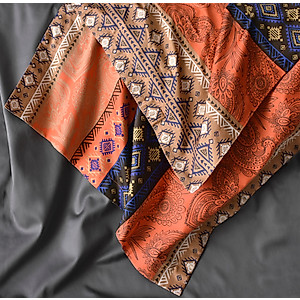 Bohemian Duvet Cover Striped Ethnic Boho Reversible Southwestern 400TC Cotton King Size Bedding 3pc Set Navy White Orange Modern Geo Aztec Print (Queen)