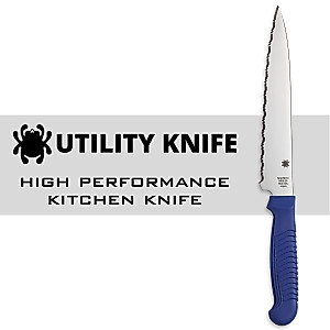 Spyderco Lightweight Kitchen Utility Knife with 6.5" MBS-26 Stainless Steel Blade and Blue Polypropylene Plastic Handle - SpyderEdge - K04SBL