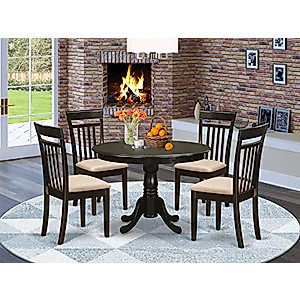 East West Furniture HLCA5-CAP-C 5 Piece Dinette Set for 4 Includes a Round Dining Room Table with Pedestal and 4 Linen Fabric Kitchen Dining Chairs, 42x42 Inch, Cappuccino