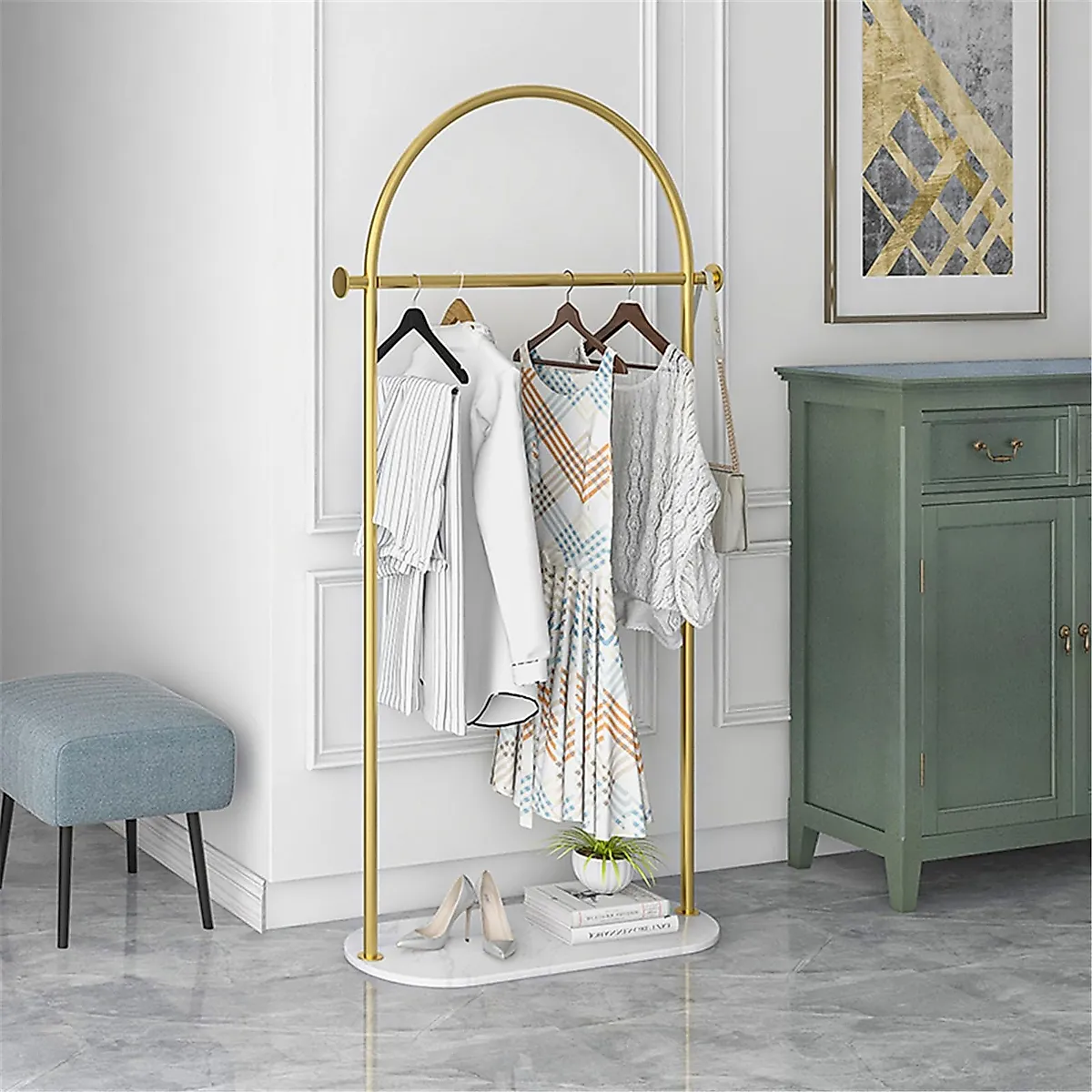Modern Clothes Rail，Clothing Garment RacksClothes Rack with Iron Brackets and Marble Base, Tall Clothing Racks for Bedroom(Size:50 * 33 * 170CM,Color:D)