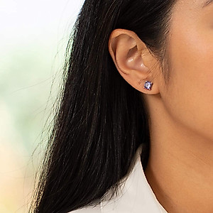 Peora 14K White Gold Tanzanite Stud Earrings for Women, Genuine Gemstone, Hypoallergenic, AAA Grade, Cushion Cut 6mm, 2 Carats total, Friction Back, Tanzanite Gold Earrings, Dainty Earrings Studs