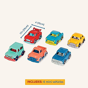 Battat- Wonder Wheels- Set of 6 Mini Toy Cars For Kids – Race Car, Truck, Taxi, Police Car, Retro Car, 4x4 – Pretend Play- Recyclable Materials - Mini Riders- 1 Year +