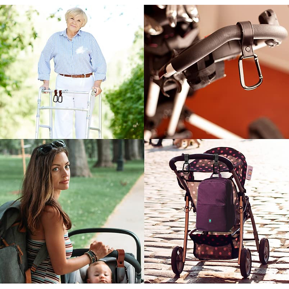 Brute Strength - Leather Stroller Hooks - Cognac 2X - Full Grain Leather - Mommy Hook - Stroller Clip - Bag Hook - Straps with Hooks - Carabiner Hook Clips