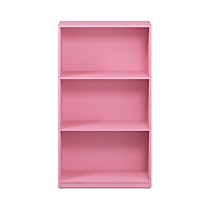 FURINNO Basic 3-Tier Bookcase Storage Shelves, Pink