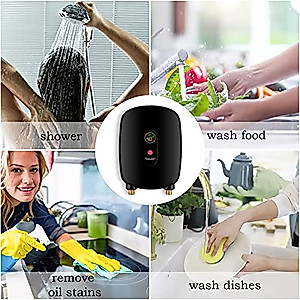 3000W Mini Water Heater 110V Electric Tankless Instant Hot Water Heater Thermostatic Washing Heating System for Home Kitchen Bathroom (Black)