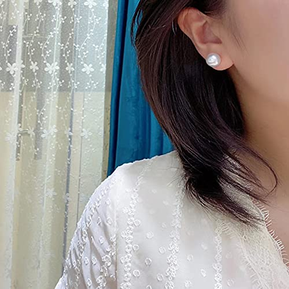 EFTKOY Pearl Earrings 18K Gold Plated Sterling Silver Big Round Studs White Simulated Shell Large Pearl Earrings for Women - 12mm