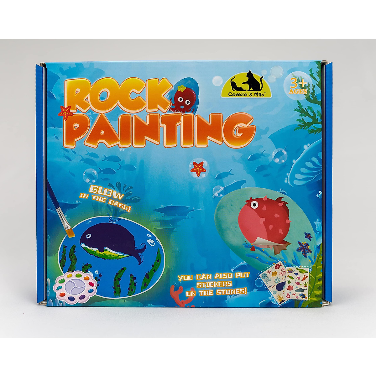 Cookie & Milo Rock Painting Kit; Arts & Crafts for Kids; Glowing in The Dark; Hide & Seek Rock Kits; Kids Painting Kit; Boys Gift; Girls Gift; 6 Rocks 12 Ancient Ocean Creature, Sea Monsters Figures