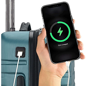 MACNAS Boren Polycarbonate Hardside Rugged Travel Suitcase Luggage with 8 Spinner Wheels, Aluminum Handle, Teal, Carry-on 22-Inch, USB Port