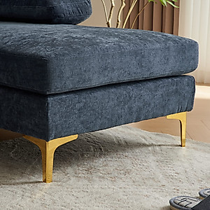 Karl home Convertible Sectional Sofa 110" U-Shape Sofa Couch 4-Seat Couch with Chaise ChenilleFabric Upholstered for Living Room, Apartment, Office, Grey-Blue