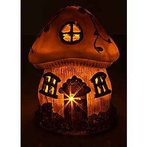 VP Home Tree Trunk Fairy House Solar Powered LED Outdoor Decor Garden Light & Mushroom Fairy House Solar Powered Outdoor Decor LED Garden Light