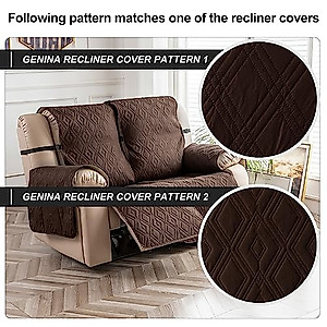 Genina Recliner Loveseat Cover Non-Slip, Sofa Cover for Reclining Couch 2 Seat, Loveseat Covers Double Recliner Furniture Protector Cover with Elastic Straps for Pets (Chocolate, Recliner Loveseat)